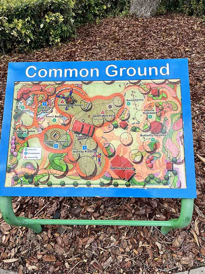 This colorful map reveals the playground's secret: it's basically a theme park disguised as a neighborhood playground.