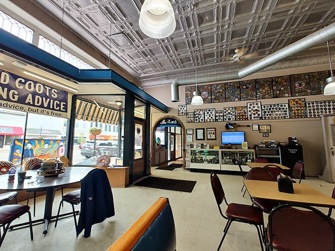 Vintage tin ceilings and police memorabilia create an atmosphere that's part museum, part delicious time machine.