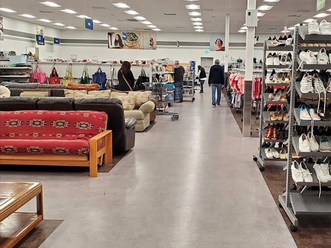 Wide aisles and bright lighting make browsing feel less like archaeology and more like actual shopping.