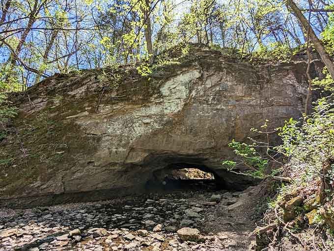 The cave entrance beckons like a portal to another world, minus the sci-fi special effects budget.