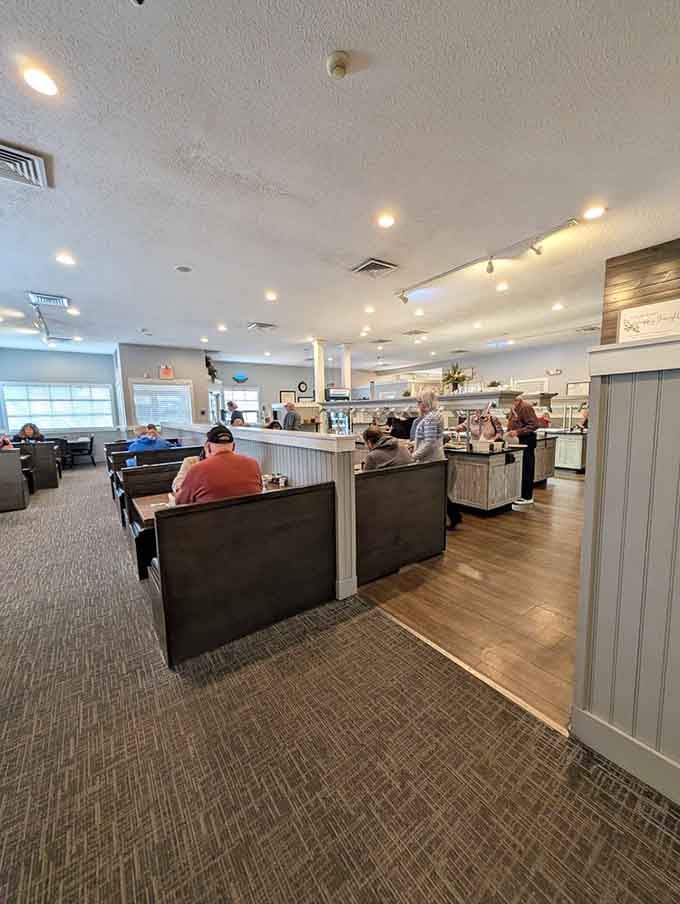 Clean lines, cozy booths, and the promise of unlimited refills. This is buffet heaven, folks.