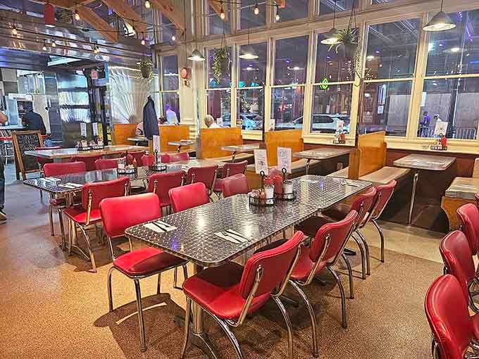 Red vinyl chairs and chrome tables create that perfect retro diner vibe inside this Reading Terminal gem.