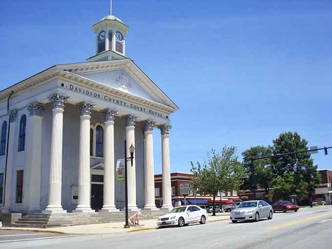 The Davidson County Courthouse stands like a Southern Parthenon, reminding visitors that impressive architecture doesn't require big-city prices or big-city traffic.