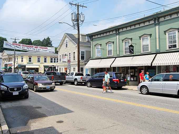 The Mystic Outdoor Art Festival banner announces one of Connecticut's oldest art festivals, transforming these charming streets into an open-air gallery where nautical themes inevitably steal the show.