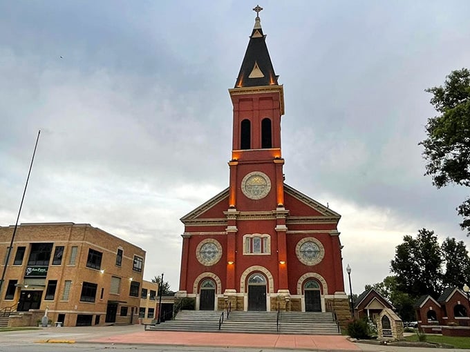 St. Patrick's Catholic Church stands majestically against the Kansas sky, its brick facade having witnessed generations of local prayers and celebrations.