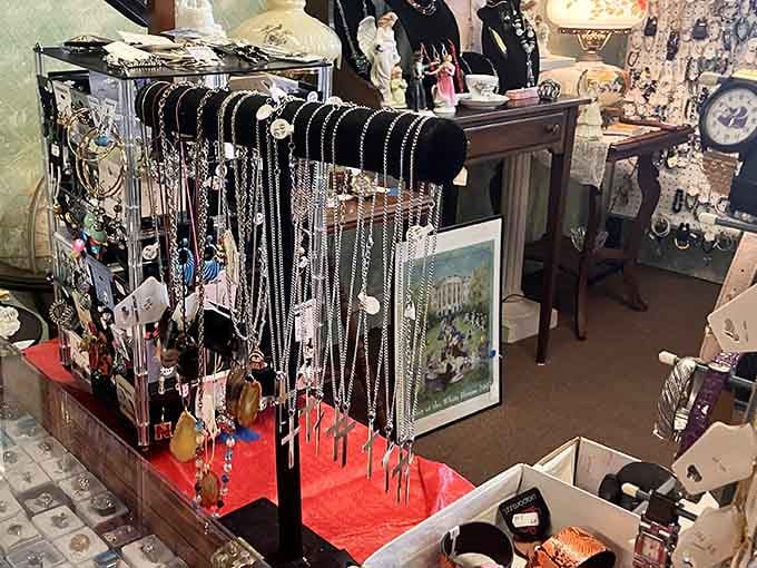 Vintage jewelry displayed like crown jewels, because honestly, that's exactly what they are to collectors.