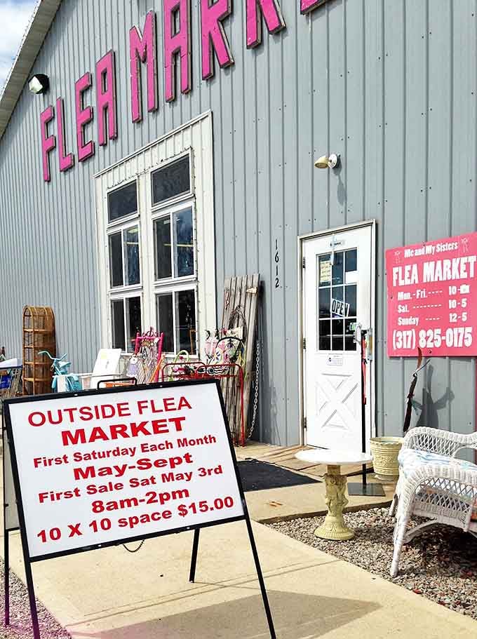 The unassuming exterior hides a wonderland within. That pink signage is like a beacon for bargain hunters everywhere.