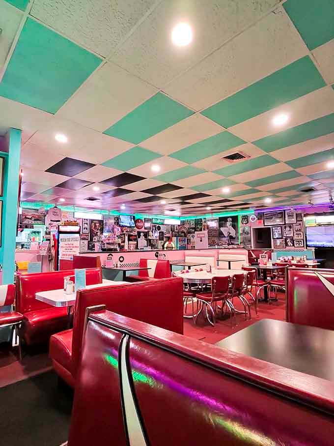 Step inside and let those cherry red booths and turquoise ceiling tiles work their nostalgic magic on you.