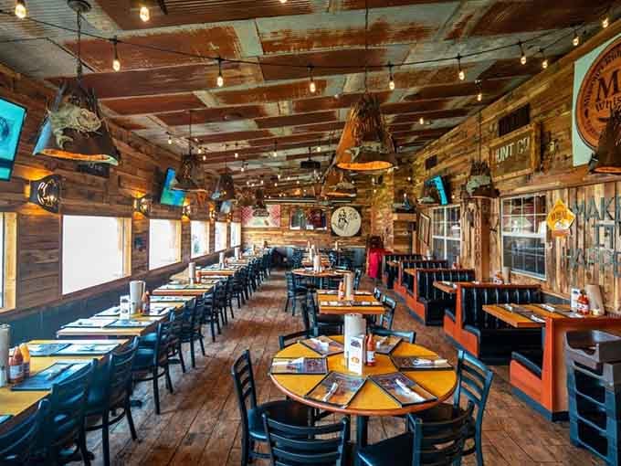 String lights and rustic wood create the kind of cozy atmosphere where calories don't count and worries disappear.