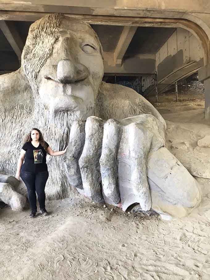 The troll's massive scale becomes clear when you stand next to those enormous concrete fingers.