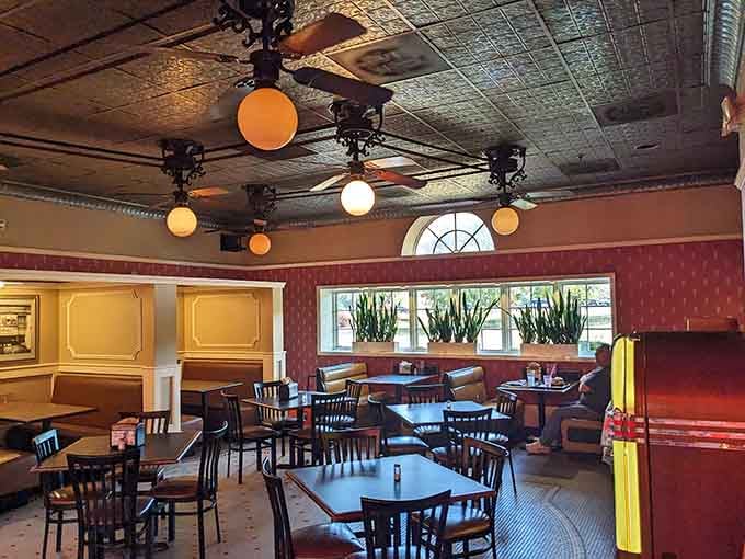 Tin ceilings and booth seating create the perfect backdrop for your upcoming meat-induced happiness coma.