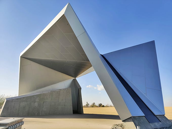 Modern architecture meets desert beauty in this striking shade structure that looks like origami come to life.