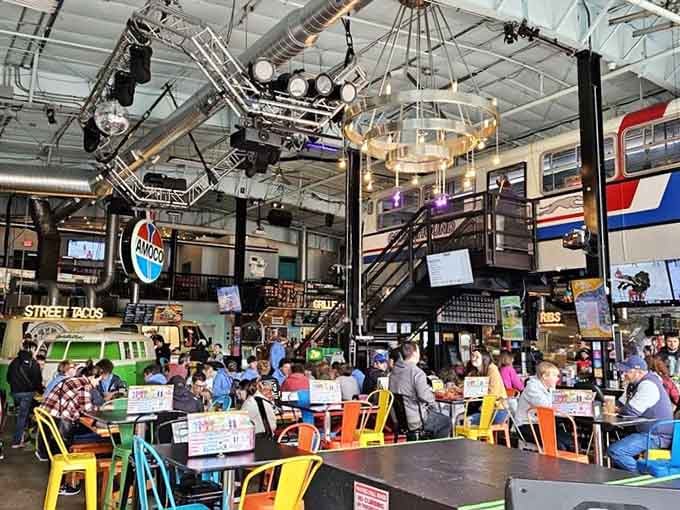 Industrial chic meets roadside Americana in this wonderfully chaotic space where eating becomes an adventure.