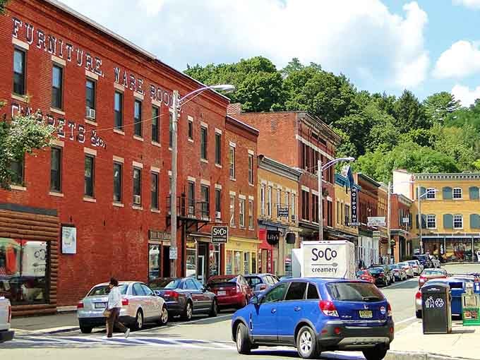 Downtown Great Barrington where brick buildings hold stories and every storefront promises something worth discovering on foot.