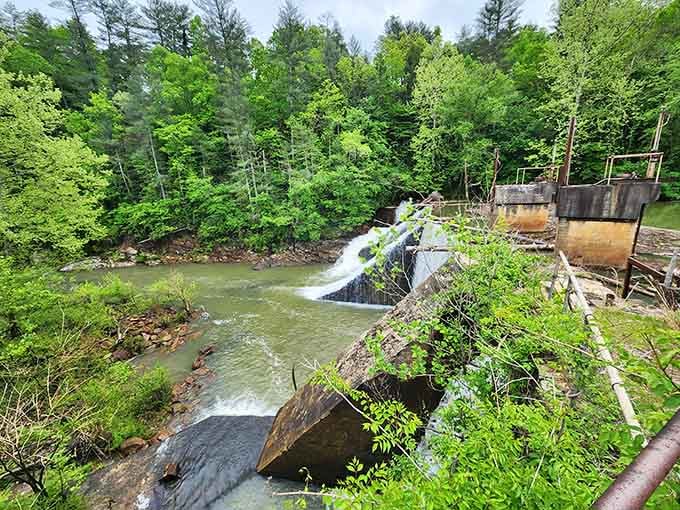 The old dam still does its thing, proving that some infrastructure outlasts the communities it once served beautifully.
