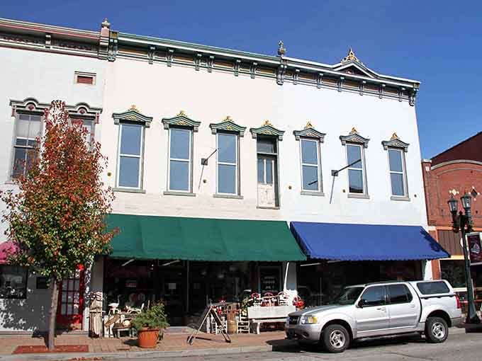 Colorful awnings and brick sidewalks create the kind of streetscape Norman Rockwell would've painted between Saturday Evening Post covers.