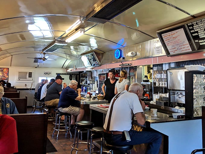 Classic diner architecture at its finest&mdash;where the counter seating isn't just a place to eat, but front-row tickets to the breakfast show.