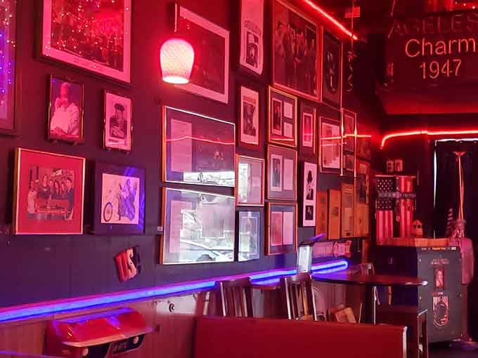 When your dining room looks like a neon-lit time capsule, you're doing something gloriously right with your decor.