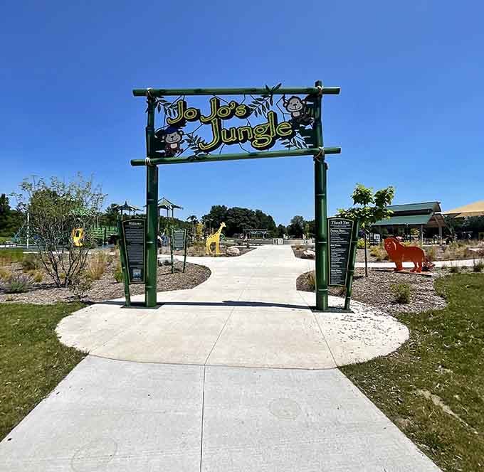 The welcoming entrance sets the jungle adventure tone before your kids even start running in seventeen different directions.