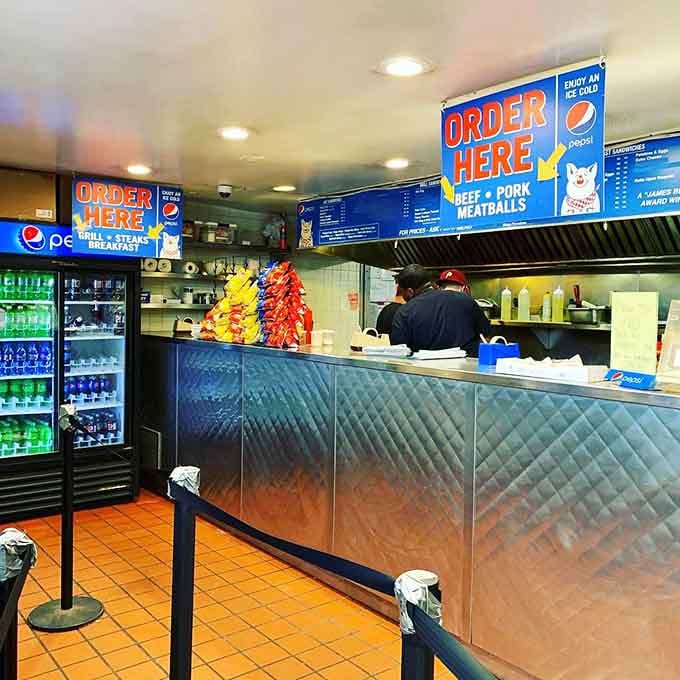 The no-frills counter setup means business: your job is ordering, their job is sandwich perfection.