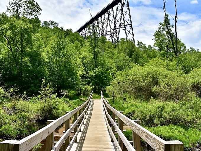 This wooden walkway leads you gently toward one of Pennsylvania's most spectacular engineering marvels and views.