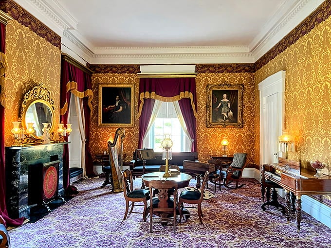 That floral carpet alone probably cost more than most people's houses back then, and honestly, it still looks fabulous.