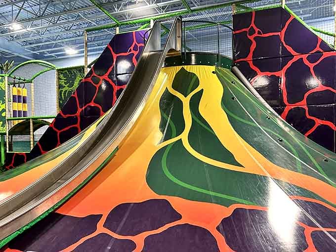 Those volcano slides look like they were designed by someone who actually remembers what fun feels like.