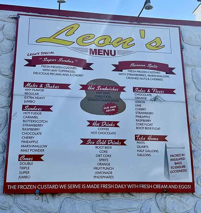 The menu board tells you everything you need to know: fresh custard made daily with real cream and eggs.