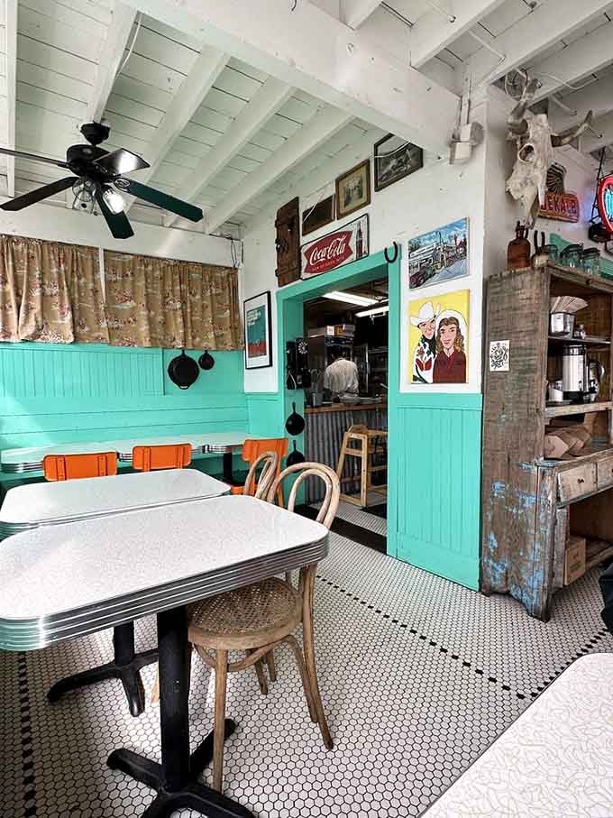 Turquoise walls and vintage memorabilia transport you faster than Scotty ever beamed up Captain Kirk.