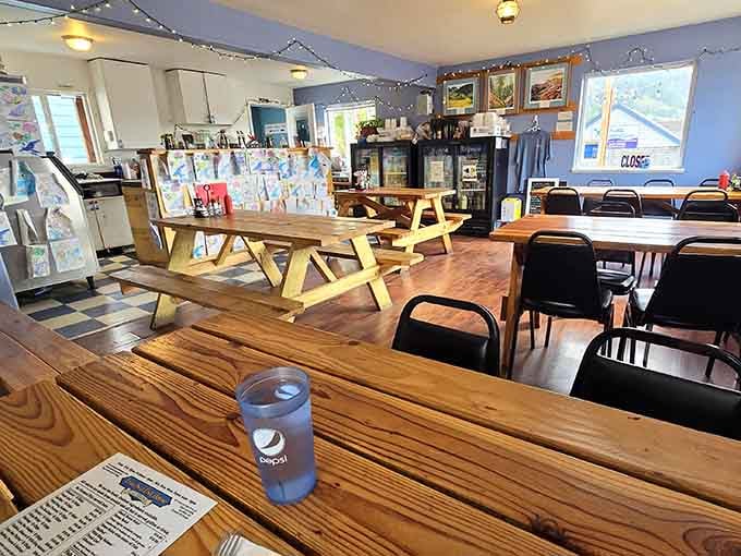 Simple wooden tables where strangers bond over exceptional chowder, proving community happens over great food.