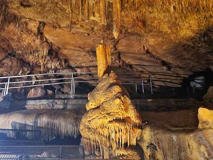 That golden formation rising from the water looks like something a fantasy novelist dreamed up after too much coffee.