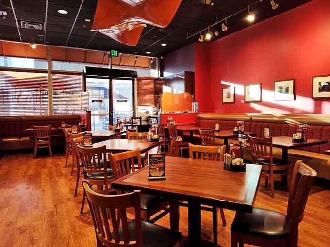 Those warm orange walls aren't just decor, they're basically a hug for your eyeballs before the food hugs your stomach.