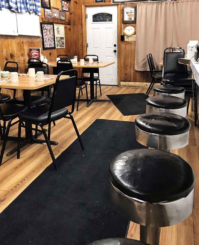 Wood paneling and simple seating create the kind of cozy diner atmosphere where calories don't count and nobody judges.