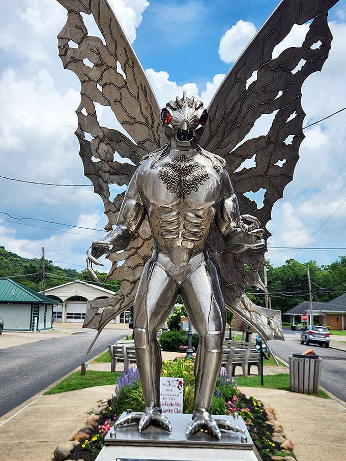Standing proudly in downtown Point Pleasant, this gleaming metallic Mothman statue has become an obligatory photo op for visitors brave enough to look into those glowing red eyes.