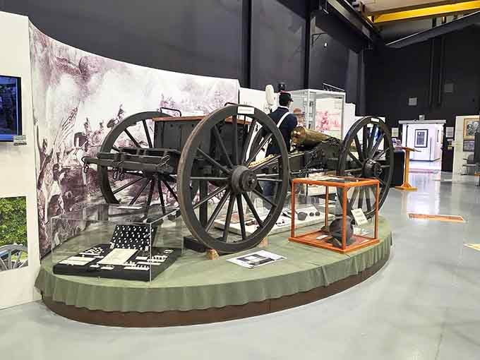 Civil War artillery comes to life in this thoughtfully designed exhibit—those wooden wheels carried history across battlefields long before tanks existed.