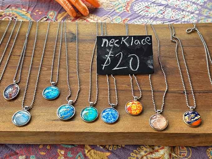 Cosmic pendants that promise to either align your chakras or at least make your outfit pop. Either way, a win-win at twenty bucks!