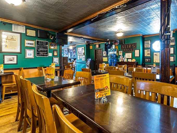 Green walls, tin ceiling, wooden tables: this is what authenticity looks like when it's old enough to vote.
