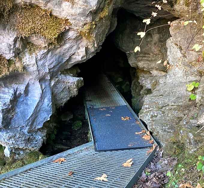 The entrance beckons you into the mountain's secret chambers, where adventure and geology collide in spectacular fashion.