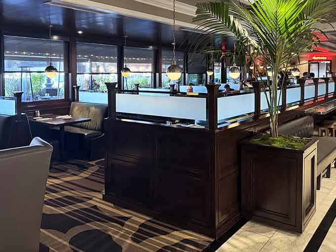 Clean lines and comfortable booths create the kind of dining room where you actually want to linger over dessert.