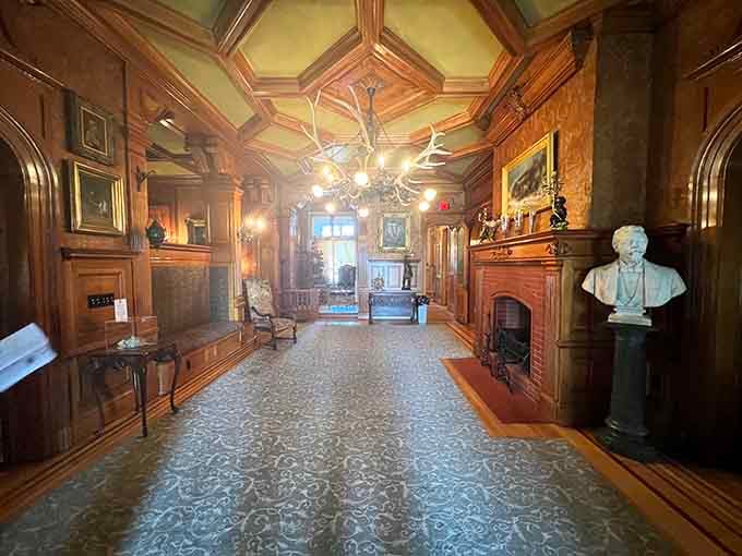 That antler chandelier isn't compensating for anything &ndash; it's just confidently announcing you've entered a different century entirely.