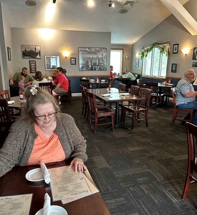 Inside Penny Lane Pub, the vaulted ceilings and comfortable seating create the perfect backdrop for memorable meals and good conversation.