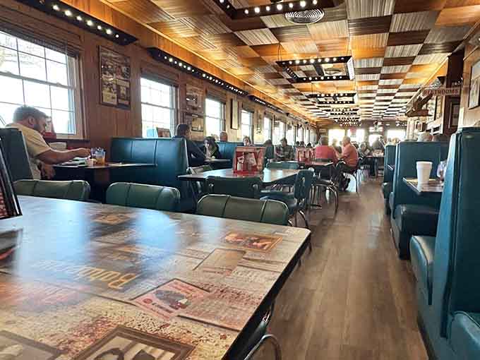 Those teal vinyl booths and corrugated ceiling create the perfect time capsule for serious pit-cooked pork appreciation.