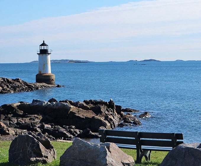 Fort Pickering Lighthouse stands guard where land meets sea, a tiny sentinel watching over Salem's maritime soul.
