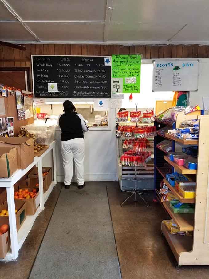 No fancy decor needed when your chalkboard menu reads like a love letter to traditional Southern barbecue done right.