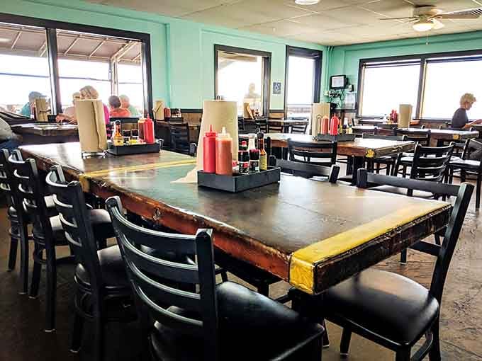 The turquoise walls and simple tables tell you everything: this place cares more about what's on your plate than Instagram aesthetics.