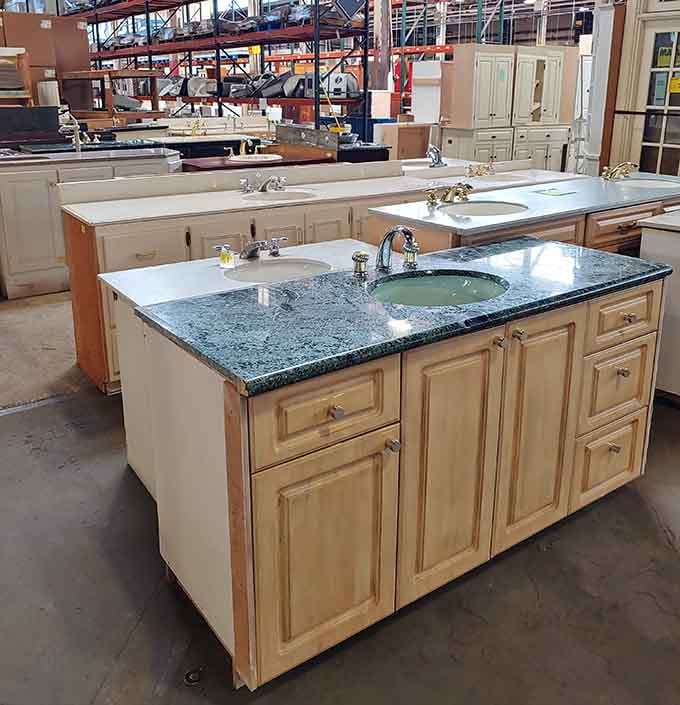 Kitchen vanities lined up like contestants on a home improvement reality show, each one ready for its makeover moment.
