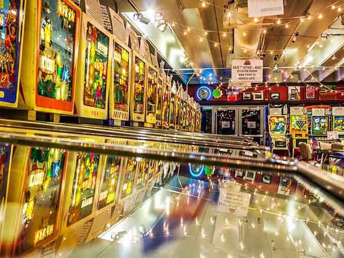 Endless rows of colorful pinball machines await, each ready to take you on a nostalgic journey back in time.