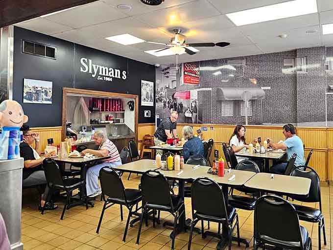 Inside Slyman's, the no-frills dining room proves great food needs zero pretense, just hungry people and sturdy chairs.