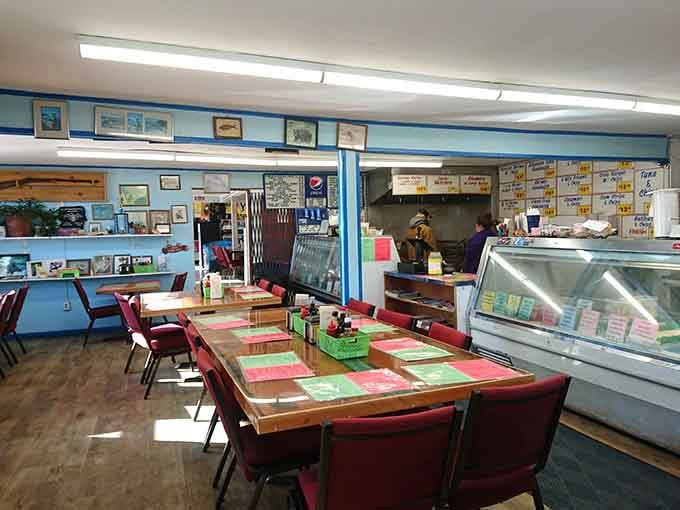 Simple tables and fluorescent lighting create the perfect stage for seafood that needs no fancy presentation to shine.