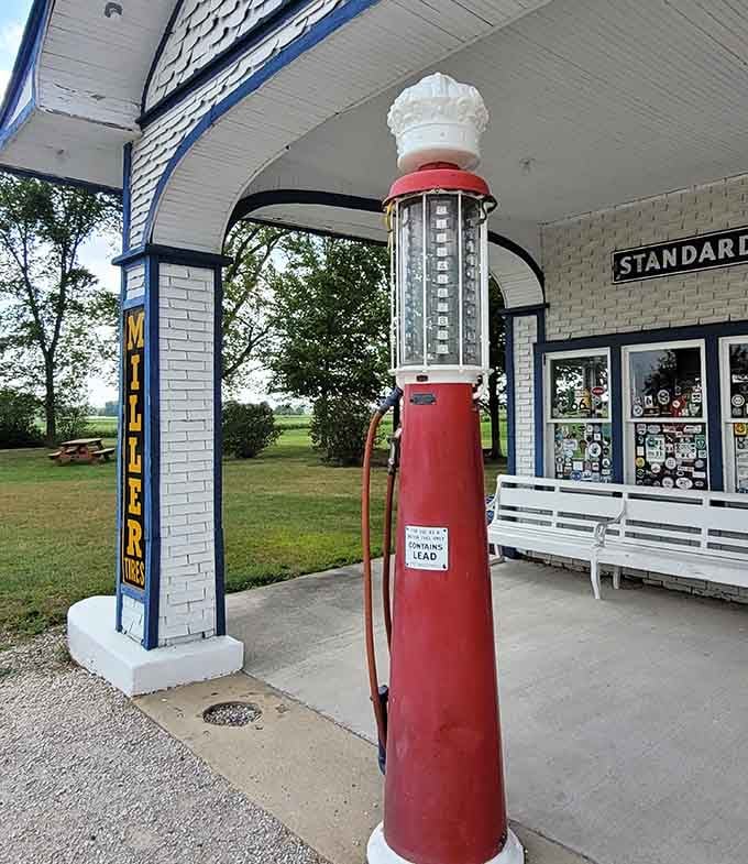 This vintage gas pump stands taller than your average NBA player and looks infinitely more photogenic than most of us.